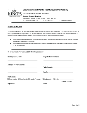 Fillable Online Documentation of Mental Health/Psychiatric Disability ...