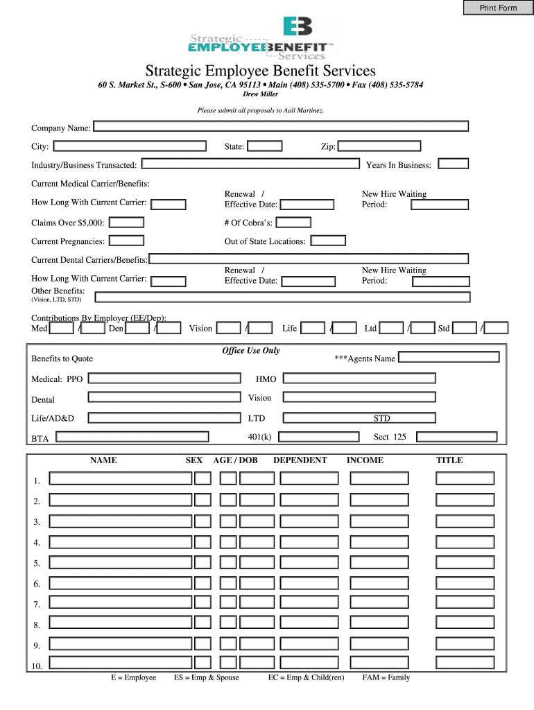 Fillable Online census form - Strategic Employee Benefits Services Fax ...