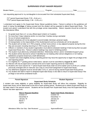 Fillable Online SUPERVISED STUDY WAIVER REQUEST Fax Email Print - pdfFiller