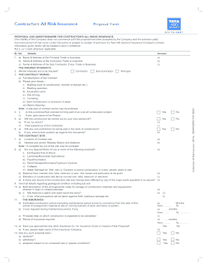 Fillable Online Proposal Form For ContractorS All Risk ...