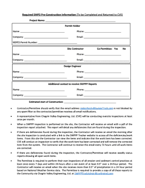 Fillable Online Required SWP3 Pre-Construction Information (To be ...