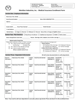 Fillable Online Meridian Industries, Inc. - Medical Insurance ...