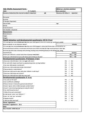 Fillable Online Kids Vitality Assessment Form - Stringfellow Fax Email ...