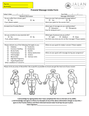 Fillable Online Pregnancy Massage Intake Form - Balanced Massage Fax ...