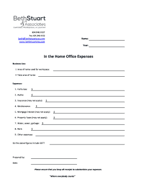 Fillable Online In the Home Office Expenses Form Fax Email Print ...