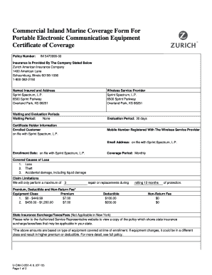 Fillable Online Commercial Inland Marine Coverage Form For Portable ...