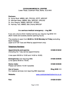 Cookham Medical Centre Email - Fill Online, Printable, Fillable, Blank ...