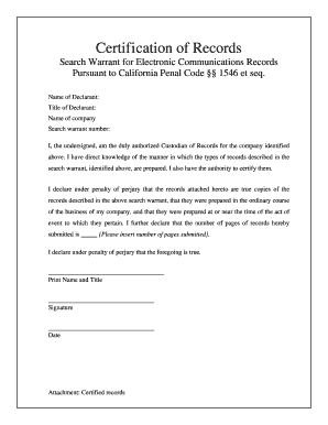 Fillable Online le alcoda CalECPA Declaration of Custodian of Records ...