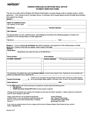 Fillable Online verizon wireless hq network real estate payment ...