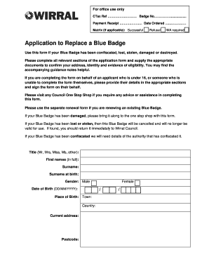 Fillable Online Lost or Stolen Blue Badge Application Form - Cumbria ...