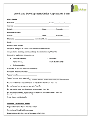 Fillable Online Work and Development Order Application Form - Top ...