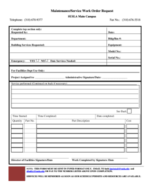 Fillable Online SUSLA Maintenance Work Order Request Fax Email Print ...