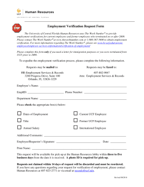 Fillable Online hr ucf Verification of Employment - UCF HR - University ...