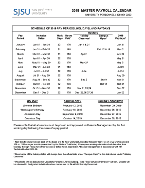 Fillable Online SCHEDULE OF 2019 PAY PERIODS, HOLIDAYS, AND PAYDAYS Fax ...