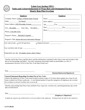 Fillable Online Notice and Acknowledgement of Wage Rate and Designated ...