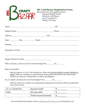 Fillable Online IBC Craft Bazaar Registration Form Fax Email Print ...