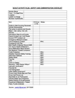 Fillable Online SCOUT ACTIVITY PLAN - Safety and Activity Checklist ...