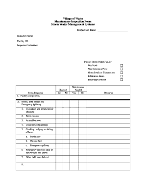 Fillable Online Village of Wales Maintenance Inspection Form Storm ...