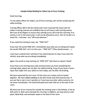 Fillable Online Sample Safety Briefing for Police Use of Force Training ...