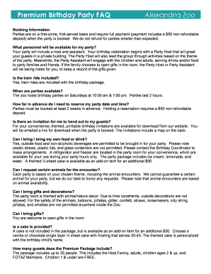 Fillable Online Birthday Party FAQ.docx Fax Email Print - pdfFiller