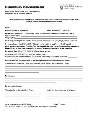Fillable Online Medical History and Medication List Fax Email Print ...
