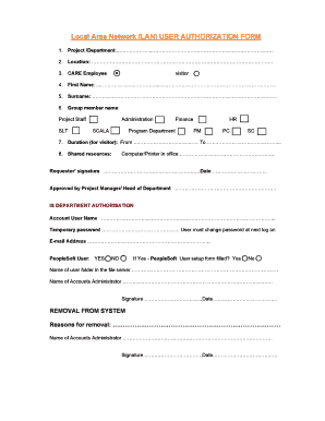 Fillable Online Local Area Network (LAN) USER AUTHORIZATION FORM Fax ...