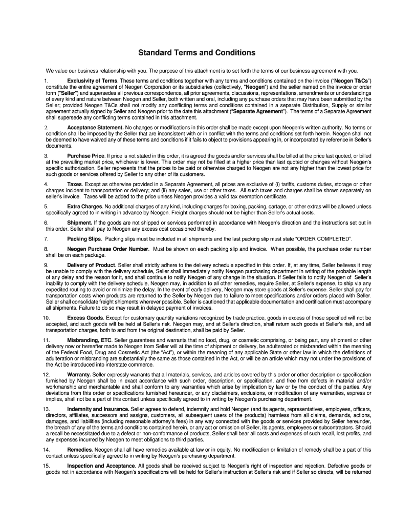 Fillable Online Neogen Purchase Order Terms and Conditions - Neogen ...