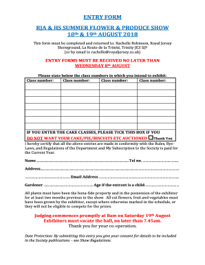 Fillable Online ENTRY FORM RJA & HS SUMMER FLOWER & PRODUCE SHOW 18th ...