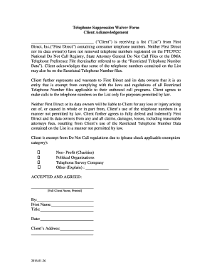 Fillable Online Telephone Suppression Waiver Form ...