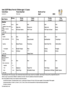 Fillable Online Iowa CACFP Menu Form for Children ages 1-12 years Fax ...