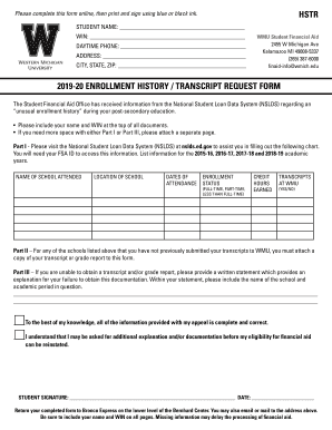 Fillable Online 2019-20 ENROLLMENT HISTORY / TRANSCRIPT REQUEST FORM Fax Email Print - pdfFiller