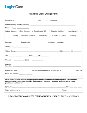 Fillable Online Standing Order Change Form - facilityinfo.logisticare ...