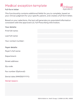 Fillable Online Medical exception template Fax Email Print - pdfFiller