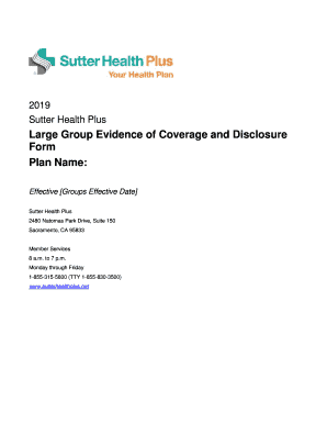Fillable Online 2019 Sutter Health Plus Large Group Evidence of ...