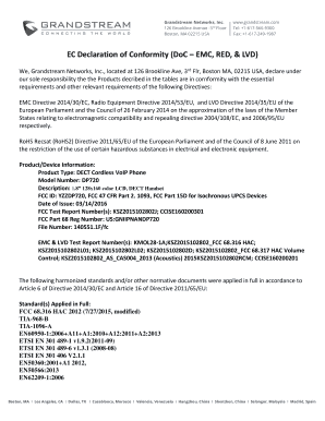 Fillable Online EC Declaration of Conformity (DoCEMC, RED, & LVD) - Grandstream Fax Email Print ...