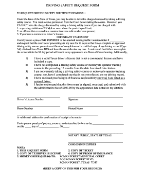 Fillable Online TO REQUEST DRIVING SAFETY FOR TICKET DISMISSAL: Fax ...