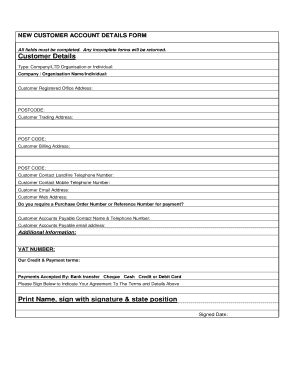 Fillable Online NEW CUSTOMER ACCOUNT DETAILS FORM Fax Email Print ...