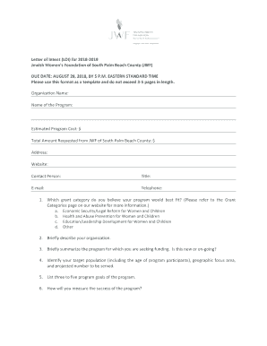 Fillable Online Letter of Intent - LOI - Template 2018-2019 Fax Email ...