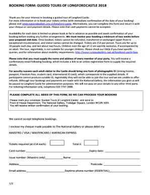 Fillable Online Longford Castle guided tours booking form. Booking form ...