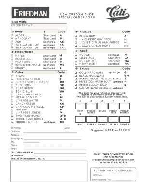 Fillable Online USA CUSTOM SHOP SPECIAL ORDER FORM ...