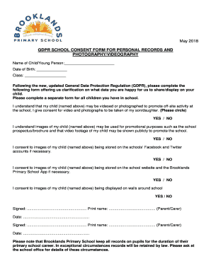 Fillable Online GDPR SCHOOL CONSENT FORM FOR PERSONAL RECORDS AND Fax ...