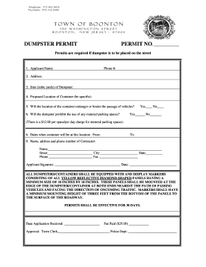 Fillable Online Permits are required if dumpster is to be placed on the street Fax Email Print ...