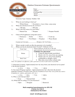 Fillable Online Outdoor Generator Estimate Questionnaire Fax Email ...
