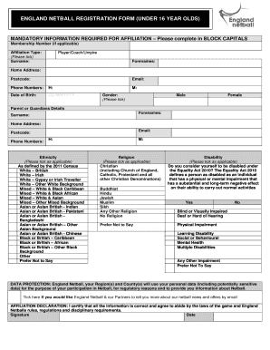 Fillable Online england netball registration form - Blackpool Netball ...