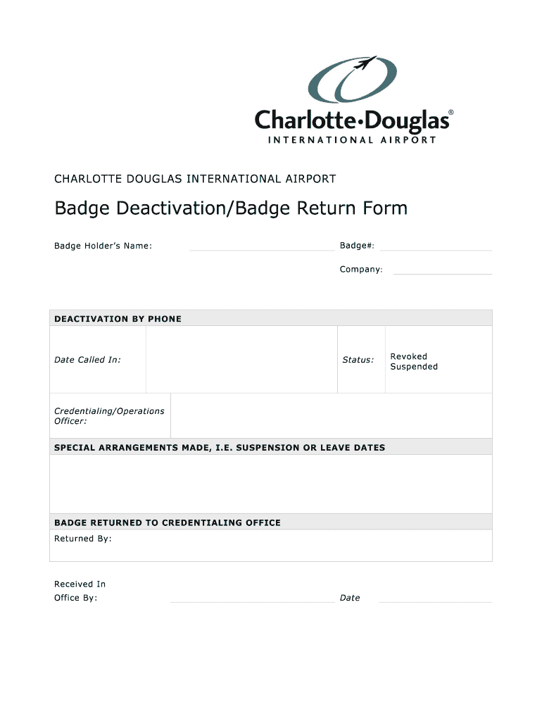 Fillable Online Badge Deactivation/Badge Return Form Fax Email Print ...