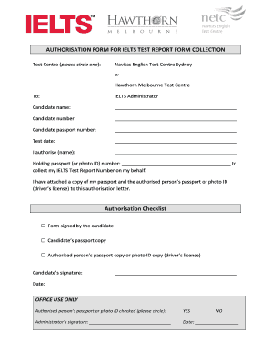 Fillable Online AUTHORISATION FORM FOR IELTS TEST REPORT FORM ...