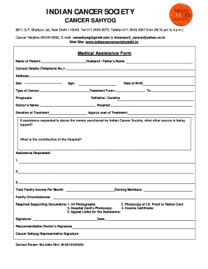 Fillable Online Medical Assistance Form - Indian Cancer Society Fax ...