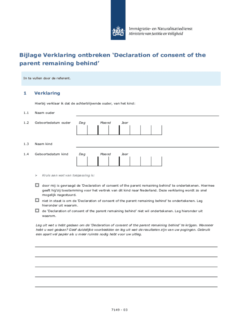 Invulbaar Online Bijlage Verklaring ontbreken Declaration of consent of the parent remaining ...