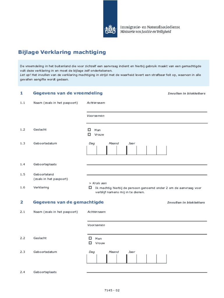 Invulbaar Online Bijlage Verklaring machtiging - IND Faxnummer Email ...
