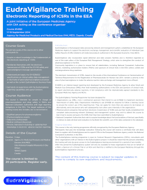Fillable Online EudraVigilance Training - almp.hr Fax Email Print ...